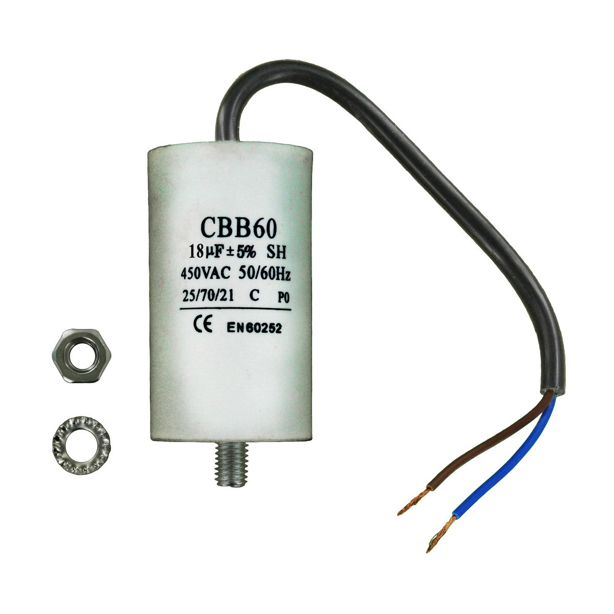 Universal Capacitor (18uF / 18MFD, 450VAC) with 18cm Cable Connectors ...
